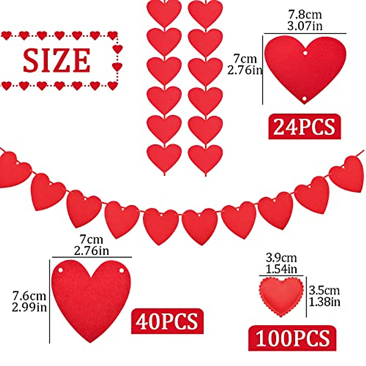 CRAFFANCY Love Decoration Set, Heart Sponge Petals Felt Heart Hanging String Heart Garland for Festival Party Valentine’s Day Decor