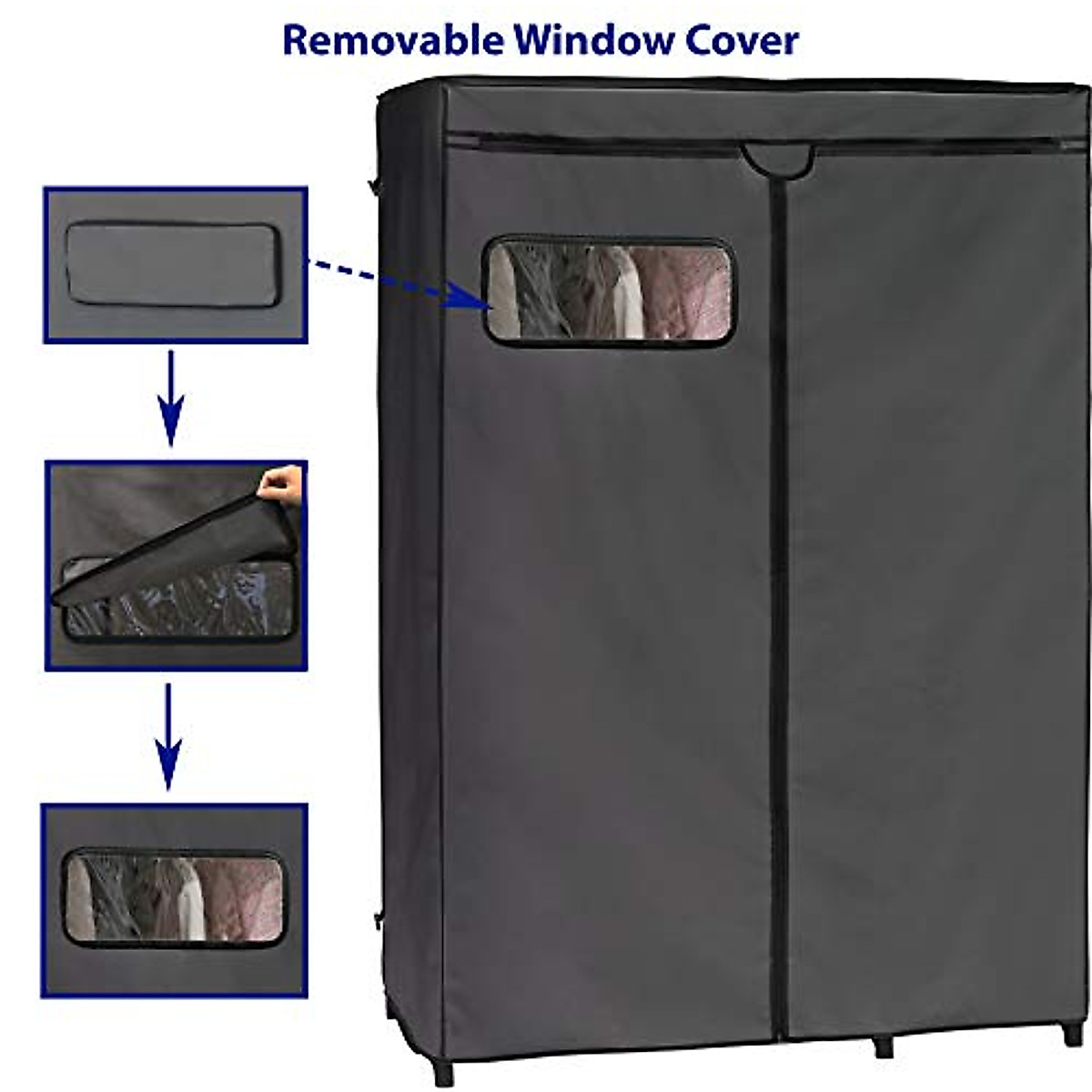 Simple Houseware Freestanding Cloths Garment Organizer Closet with Cover, Dark Gray