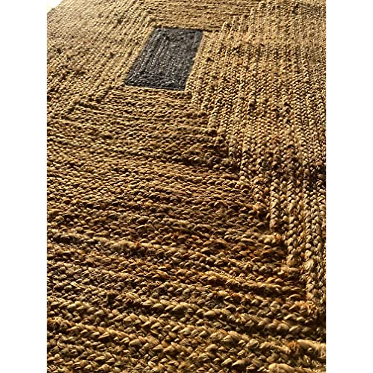 Durrie India Hand Woven Jute Braided Rug 6' x 4' Natural Box Pattern Farmhouse Accent Rugs for Living Room, Kitchen, Bedroom Area Rug (72x48 Inches)