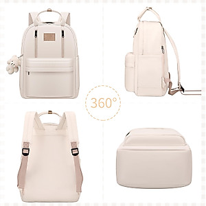 GAXOS Cute Backpack for School White Preppy Bookbags for Teen Girls Travel Aesthetic Backpack Women