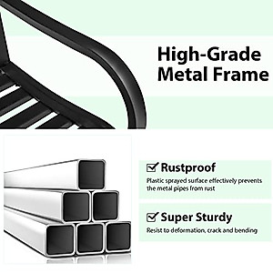 Giantex Metal Porch Swings 2 Person Outdoor Hanging Garden Bench with Sturdy Chains, Wide Seat & Curved Armrests, 485 Lbs Weight Capacity Swing Loveseat for Deck, Backyard Patio Swing Chair (Black)