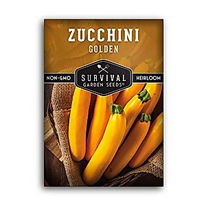 Survival Garden Seeds - Golden Zucchini Seeds for Planting - Packet with Instructions to Plant and Grow Yellow Zucchini Vegetables in Your Home Vegetable Garden - Non-GMO Heirloom Variety