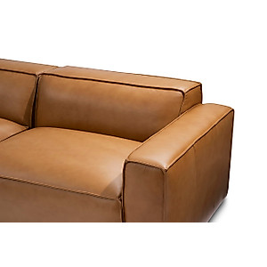 Valencia Nathan Nappa Leather Couch - 3 Seats with 2 Chaises - 100% Full Aniline Leather Modern Sectional Sofa for Lounge and Living Room Solid Wood Frame and High-Resilience Foam (Caramel Brown)