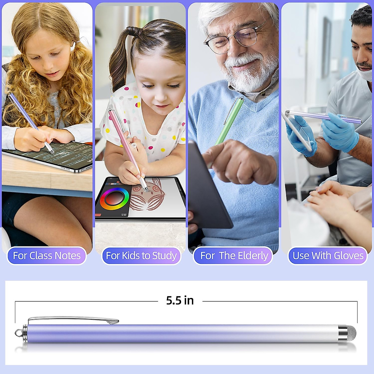 Long Stylus Pen for Touch Screen [3Pcs Mesh tip Precise Touch] Universal Stylist Pen for iPhone iPad Chromebook Capacitive Digital Drawing Fine Point Styluses