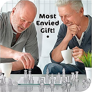 Srenta Fine Glass Chess Set Game, Modern Clear Chess Set, Deluxe Chess Set Glass Chess Board Set with Solid Clear & Frosted Chess Glass Pieces | 9.7’’ Crystal Chess Boards Sets, Felt Padding Included