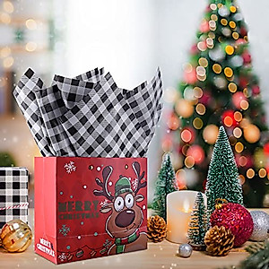 MIAHART 60 Sheets Christmas Tissue Paper 14 x 20inch Buffalo Styles White Black Plaid Gift Wrapping Tissue Paper for DIY Crafts Gift Bags Christmas New Year Party Supplies