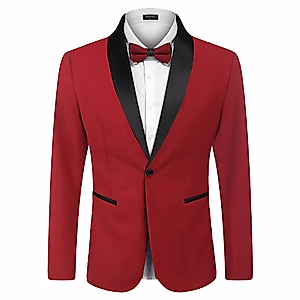 COOFANDY Men's Tuxedo Jacket Wedding Blazer One Button Dress Suit for Dinner Prom Party Red
