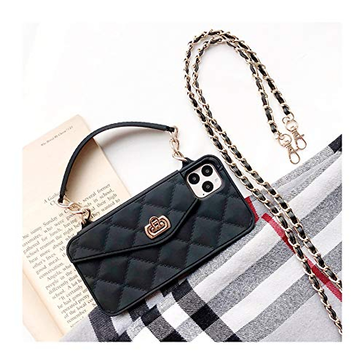 UnnFiko Wallet Case Compatible with iPhone 11, Cute Light Luxury Bag Design, Purse Flip Card Pouch Cover Soft Silicone Case with Handstrap Long Shoulder Strap (Black, iPhone 11)