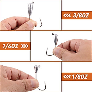 Fishing Jig Head Hooks - 12/24pcs Fishing Tube Jig Heads Hooks Unpainted Water Drop Tube Baits Jig Hooks Worm Bait for Bass, Freshwater Saltwater Fishing Jigs Size 1/8 oz,1/4 oz,3/8oz