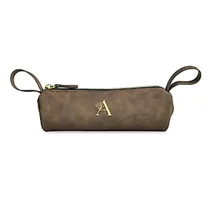 Personalized Leather Pencil Pouch, Zip Pouch, Leather Pouch with Initial, Marker Pouch, Makeup Bag, Leather Pencil Case, Gifts for Women, Coworker, Daughter, Friends, Monogram Initial Letter A