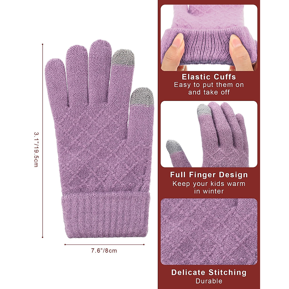 Liitrsh 2 Sets Girl's Winter Knit Hat Scarf Gloves Set Warm Fleece Lined Pom Pom Hat Scarf Gloves for Teens Pink Purple