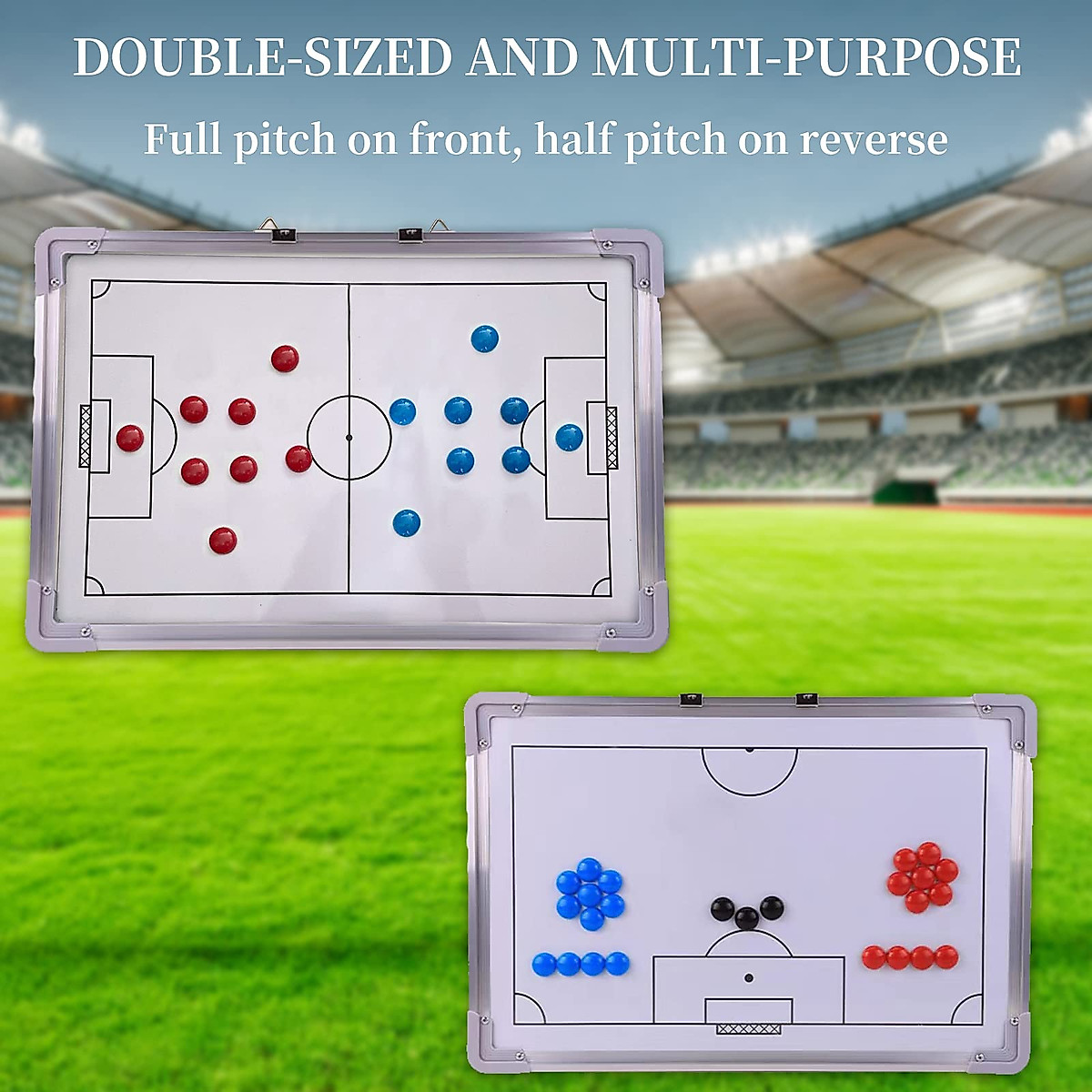 Magnetic Soccer Football Coach Board，Portable Clipboard Tactical Magnetic Board Kit W/Marker Pieces,Pen, Eraser, Storage Bag