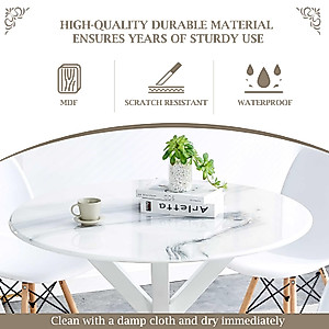 Modern Round Marble Dining Table 42.12" with MDF Table Top & Pedestal Base, Mid-Century White Kitchen Table Leisure Coffee Table Office Living Room Table