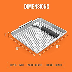 Yukon Glory BBQ 'N Serve™ Wide BBQ Grill Basket The Grilling Basket Includes a Clip-On Handle - Perfect Grill Baskets for Outdoor Grill Vegetables or Fish Basket & Meat