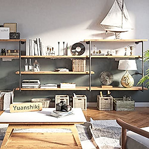 Yuanshikj 2Pc (42" Tall) (12" deep) Industrial Wall Mount Iron Pipe Shelf Shelves Shelving Bracket Vintage Retro Black DIY Open Bookshelf DIY Storage offcie Room Kitchen (2 Pcs 4Tier Hardware Only)