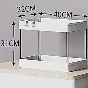 YUEGOO Kitchen Sinks Solid Under Sink Storage Rack, 2 Tier Under Bathroom Sink Organizers and Storage Multifunctional Under Cabinet Storage Rack Under Sink/White/40 * 22 * 31cm