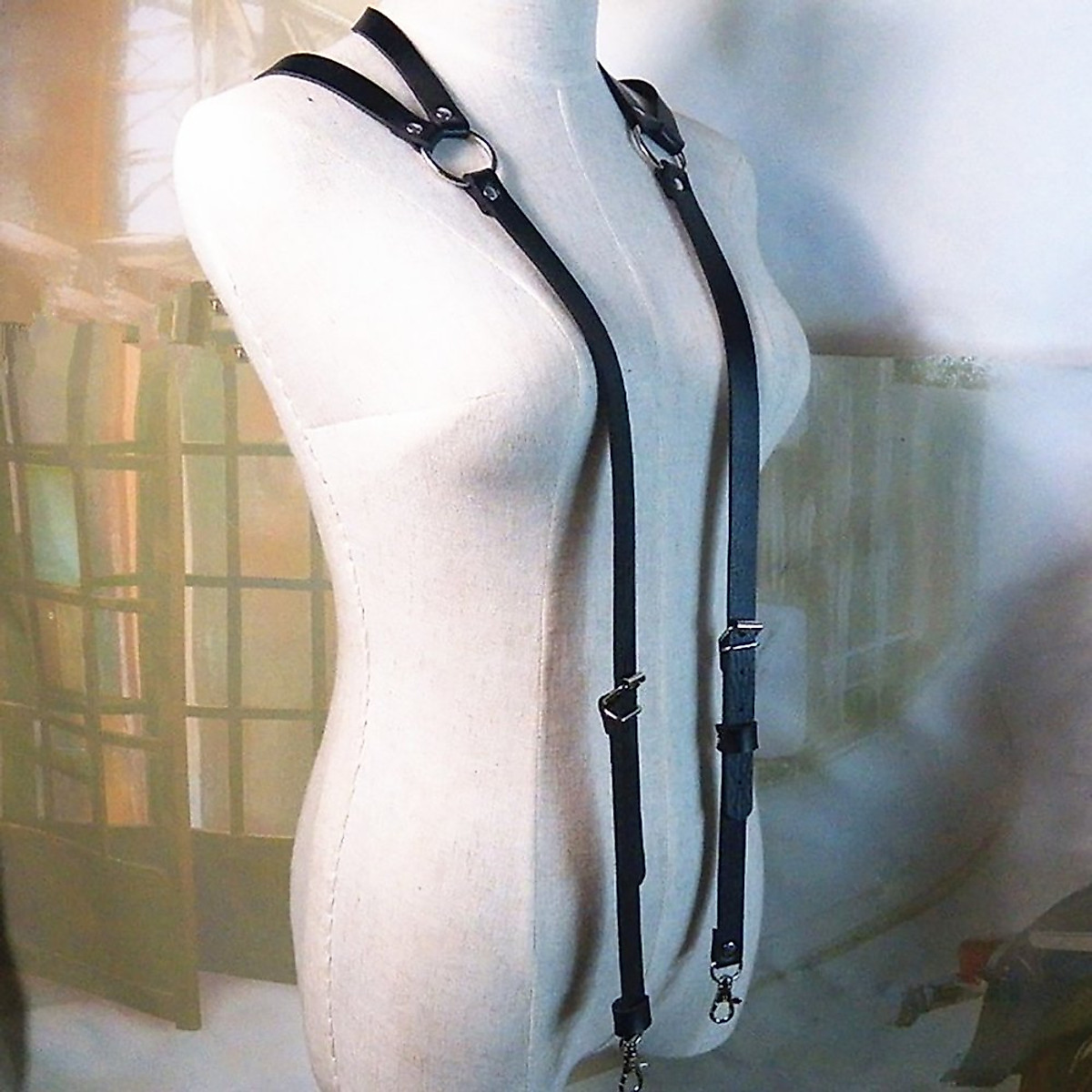 Body Chest Harness Punk Adjustable Faux Leather Belt with Buckles Rings for Men Women(LM01)