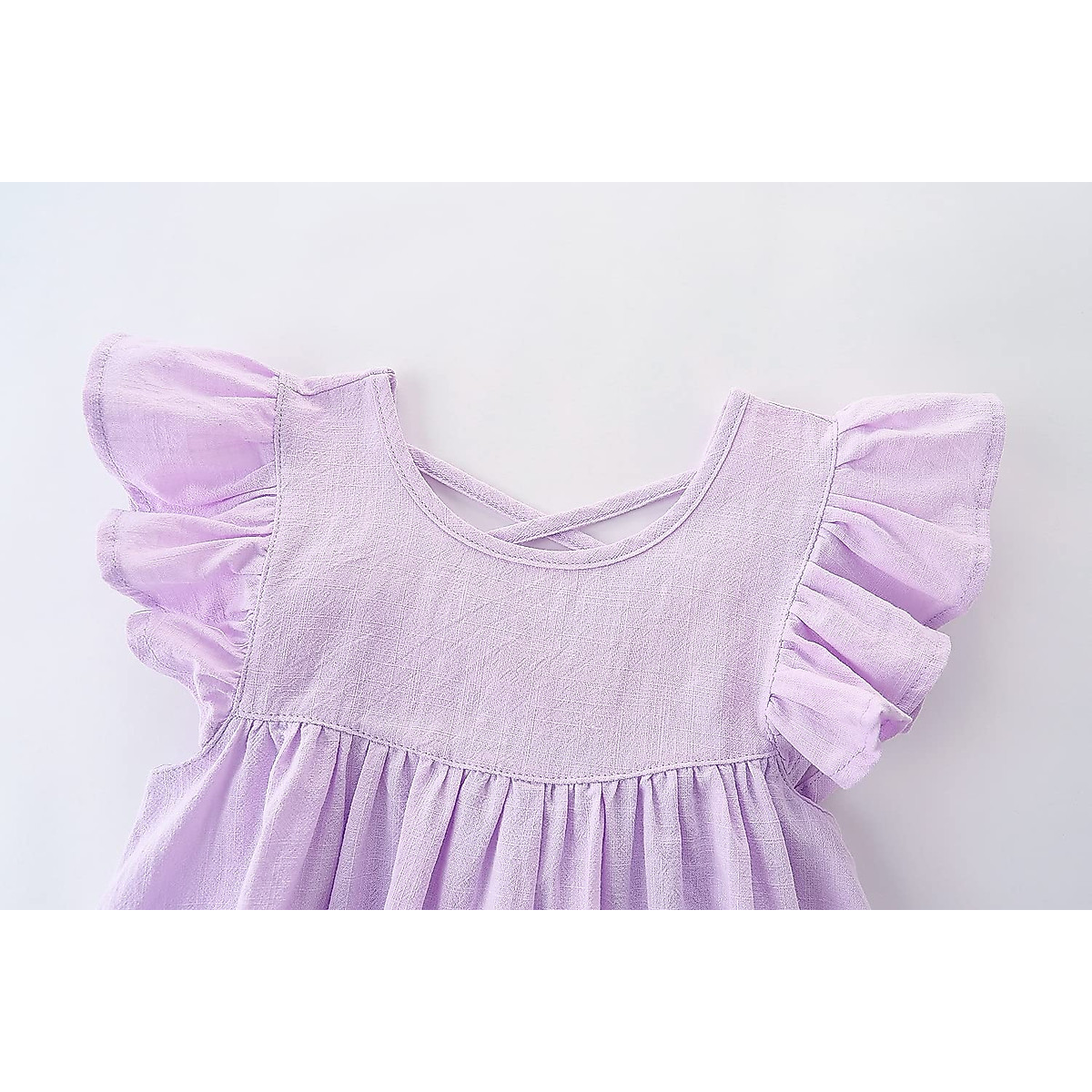 GSVIBK Baby Girls Linen Cotton Dress Halter Flutter Sleeve Casual Dress Toddler Girl Ruffle Sleeve Dress 686 Lavender 90