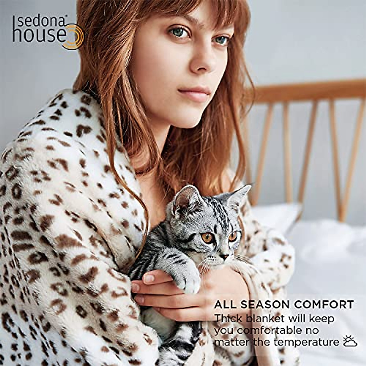 Sedona House Fuzzy Faux Fur Cheetah Throw Blanket,Lightweight Plush Cozy Soft Microfiber for Couch Travel,50 by 60-Inch,Brown Sand Leopard