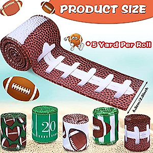 Kuscul 5 Rolls Football Wired Edge Ribbon 2.5 Inches x 25 Yard Rugby Ball Ribbon Sport Stitching Satin Wired Ribbon for Sport Team Party Decor Gift Wrapping Decor Hair Bow Sewing Wreath Crafts