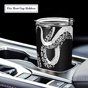 Yasala Tumbler Tentacles Octopus Black Insulated Coffee Cup Beverage Container Travel Mug with Straw and Lid Double Wall Stainless Steel 20oz BPA-Free for Sport, Back to School
