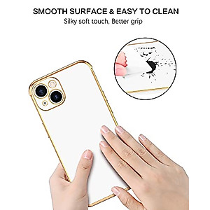 BENTOBEN iPhone 13 Case, Phone Case iPhone 13 6.1, Slim Thin Luxury Gold Design Shockproof Protective Soft TPU Bumper Drop Protection Cute Case for Girls Women Boys Men iPhone 13 Cover, White/Gold