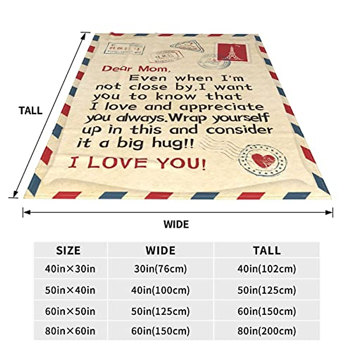 MOWIPOWI to My Mom Blanket from Daughter and Son Mom Blanket,Gifts for Mom,Throw Blanket to My Mom from Daughter Son,Kiss Hug Letter to Mom Airmail Fleece Blanket, Best Mom Ever Gifts,