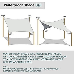 ECOOPTS 16'x16' Waterproof Sun Shade Sail Rectangle Canopy Cover UV Blockage for Outdoor Patio Pergola Backyard Garden (Light Gray)