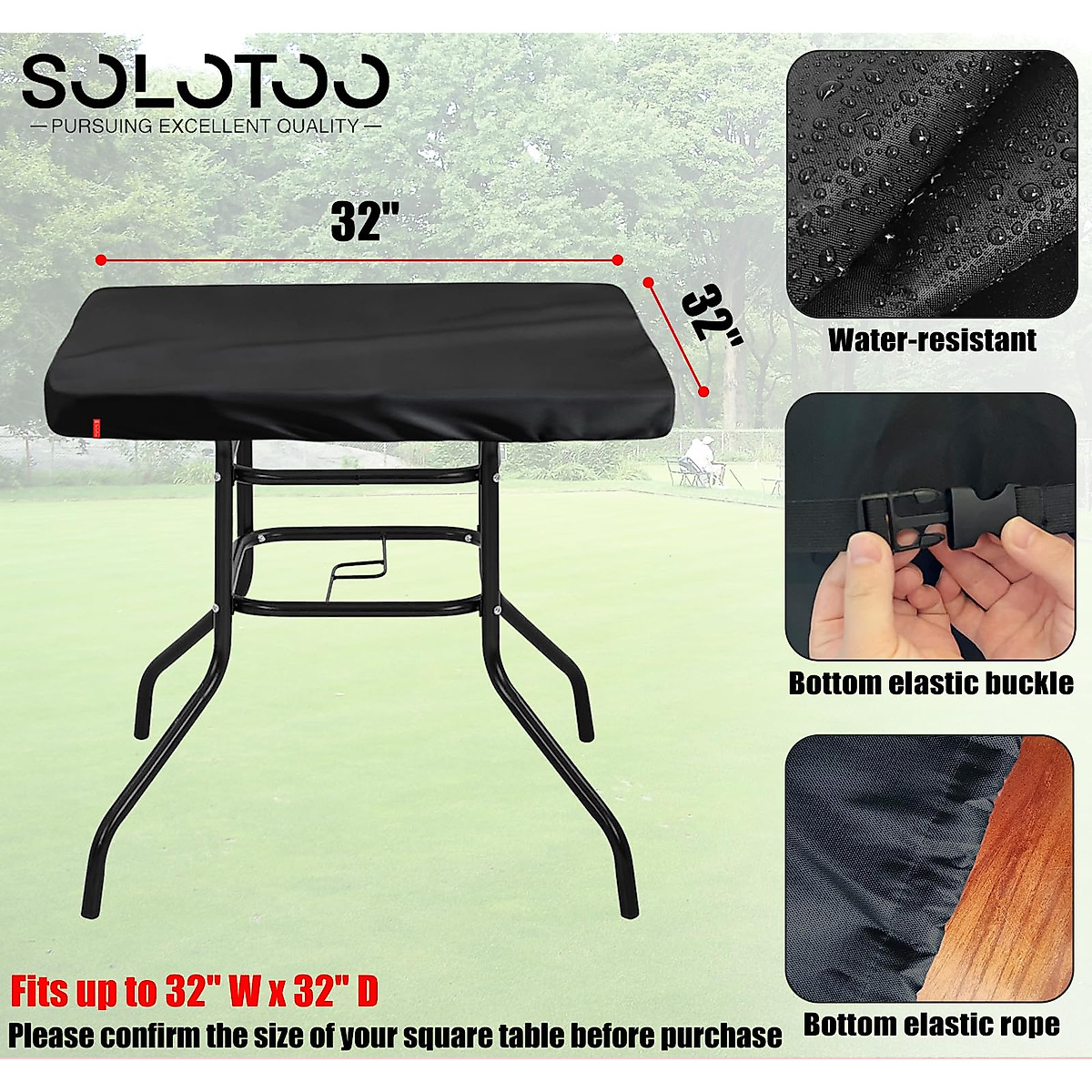 SoloToo Outdoor Square Table Cover,Waterproof Anti-UV Patio Square Table Top Covers,Fits 32 x 32 Inches Square Patio Furniture (Black)