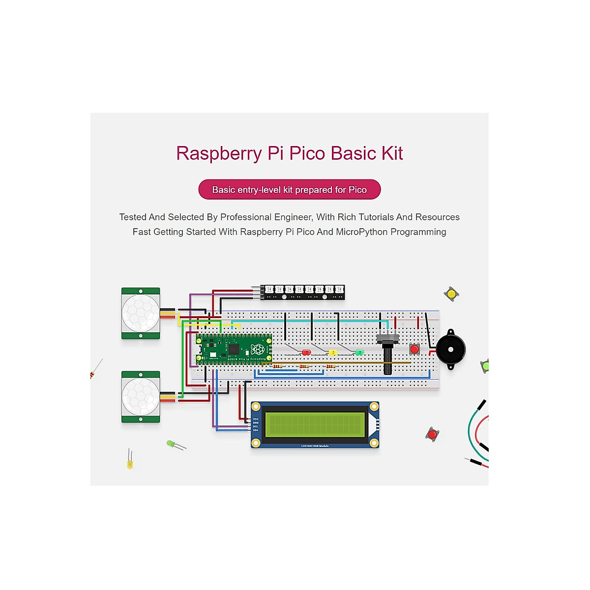 waveshare for Raspberry Pi Pico Basic Starter Kit with Rich Tutorials and Resources,Fast Getting Started with Raspberry Pi Pico and MicroPython Programming for Raspberry Pi Beginners