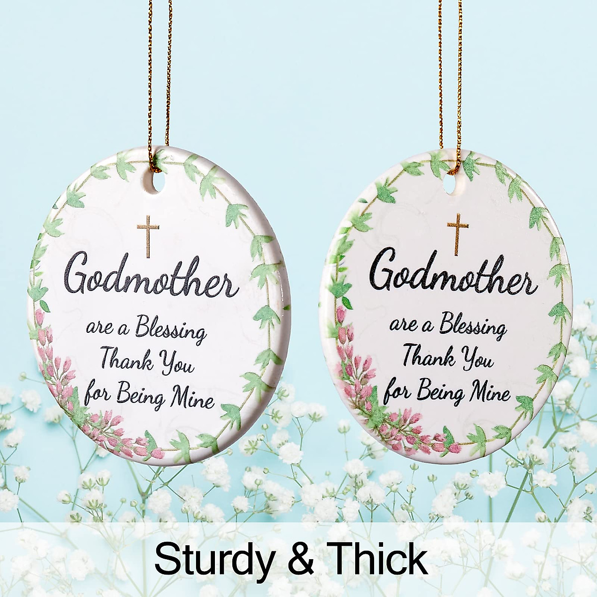 Godmother Christmas Ornament 2024:Thank You for Being Mine, Godmother Gifts from Godchild, Gift for Godmother, 2.9" Godmother Ornament 2024 (Green)