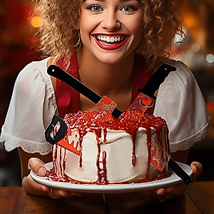 Huray Rayho Blood Splatter Knife Cake Toppers Horror Halloween Acrylic Cake Decorations for Spooky Killer Birthday Party Supplies Set of 4 Scary Crime Scene Decorations