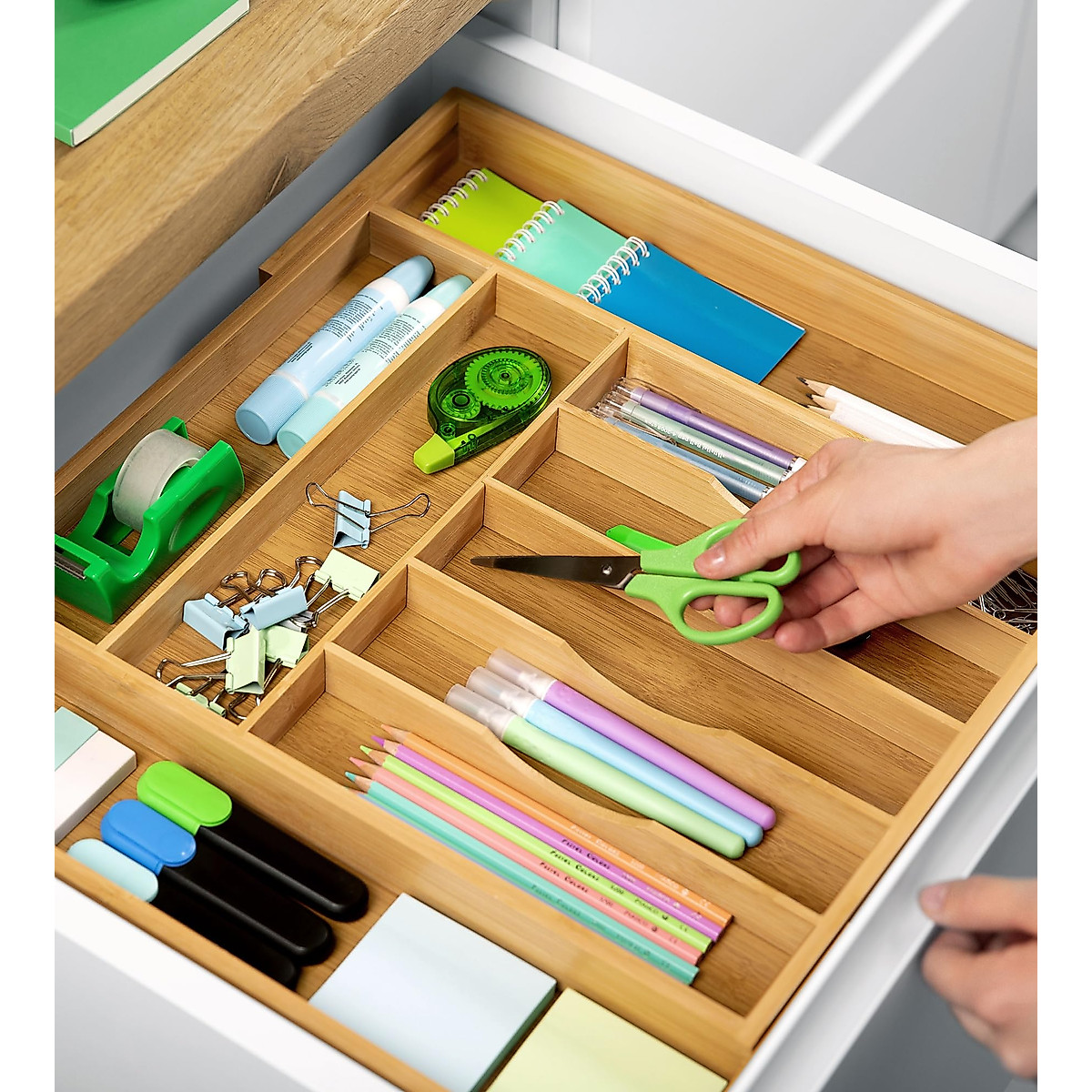 Luxury Bamboo Kitchen Drawer Organizer - Silverware Organizer - Utensil Holder and Cutlery Tray with Grooved Drawer Dividers for Flatware and Kitchen Utensils (9 Slot, Natural)