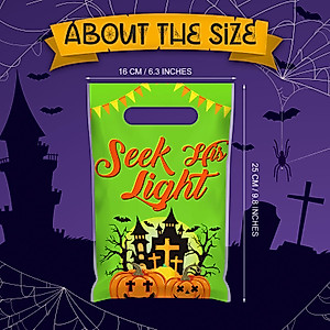 Tiangrid 48 Pieces Halloween Plastic Gift Bags Halloween Pumpkin Treat Bags Christian Religious Candy Bags Mixed Color Party Favors Bags with Handle for Holiday Supplies