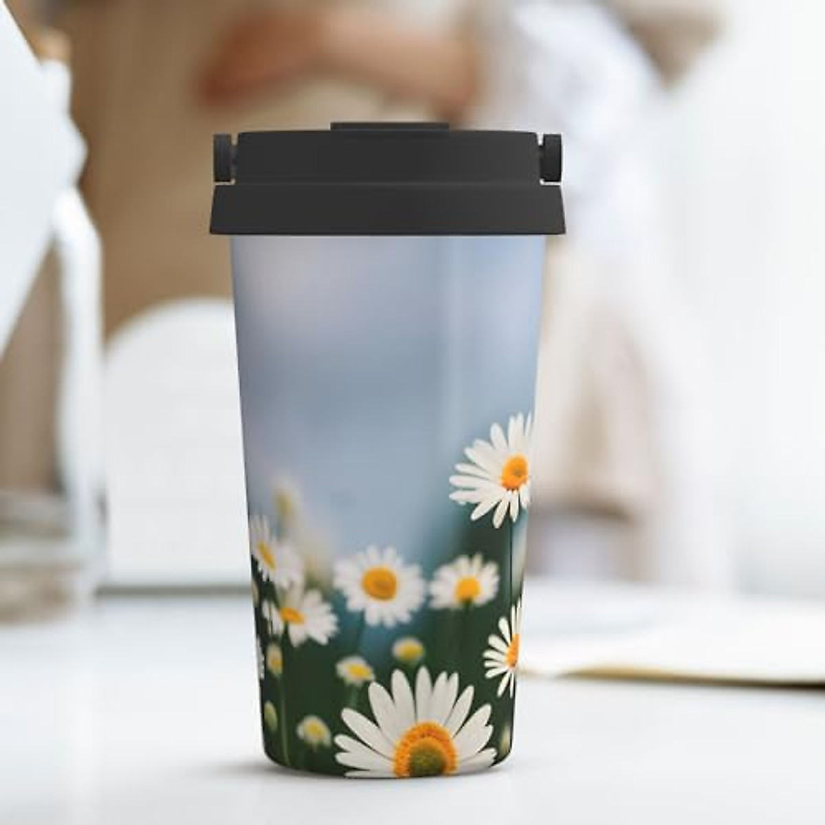 WANGXUEE Daisy Flowers Print 500ml Stainless Steel Travel Tumbler Double Wall Vacuum Insulated Coffee Mug