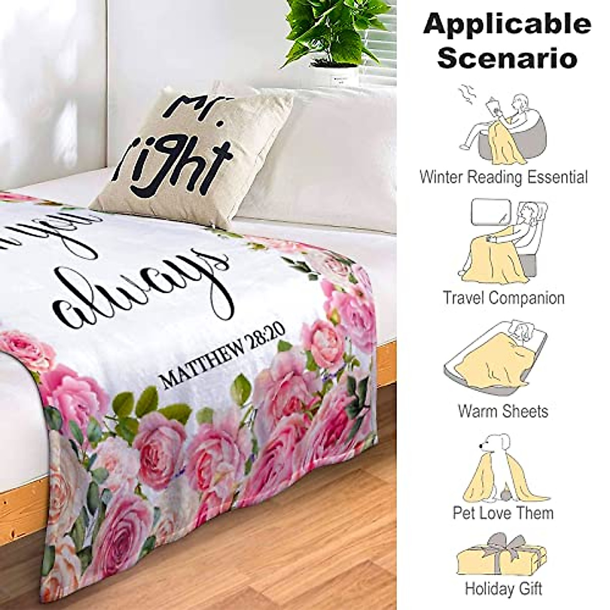 Christian Blanket with Inspirational Thoughts and Prayers Religious Bible Verse Throw Blanket Ultra Soft Warm Flannel Blankets for Women Men Gifts 50"X 40"