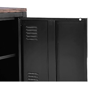 FurnitureR Office File Storage Console Cupboard Metal Cabinet 3 Door Cupboard Locker Organizer with Walnut MDF Top Black Metal Frame