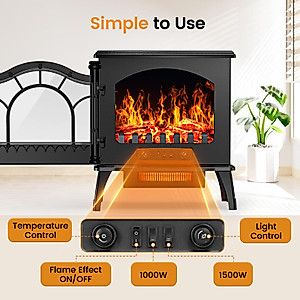 Joy Pebble Electric Fireplace Heater, 20'' Infrared Fireplace Heater 1000/1500W, 3D Realistic Flames Effect, ETL Certificated & Low Noise, Adjustable Flame Brightness, Overheating Protection