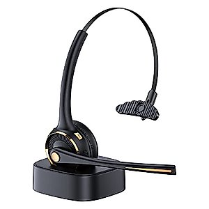 【Upgraded】 Bluetooth Headset with Microphone, Trucker Bluetooth Headset with Advanced Adapter and Charging Base, Bluetooth or USB Cable Connect for Computer/Home Office/Trucker/CallCenter/CellPhones