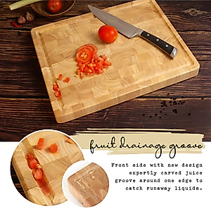 Cutting Board (17x13x1,5in) Wood Cutting Board, End Grain Cutting Board, Wooden Butcher Block, Chopping Board - Reversible Multipurpose For Kitchen with Juice Groove, Cracker Holder & Inner Handles.