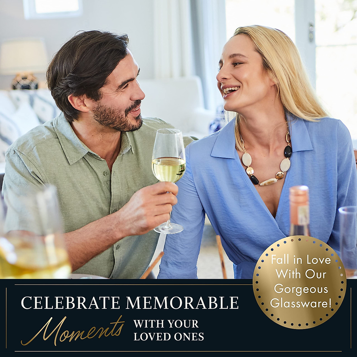 White Wine Glasses Set of 4 - Hand Blown Crystal Wine Glasses - Modern Long Stem Wine Glasses - Tall Chardonnay Wine Glasses with Stem For Wedding, Christmas, Wine Tasting, Wine Lovers - 18 oz, Clear