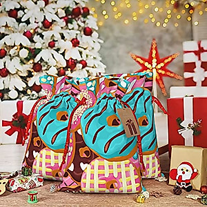 Drawstrings Christmas Gift Bags Donut-Pink-Chocolate-Blue-Mint Presents Wrapping Bags Xmas Gift Wrapping Sacks Pouches Medium