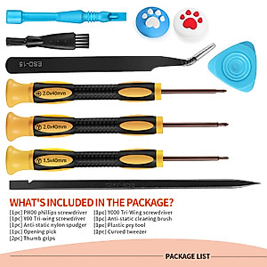 Screwdriver Kit for Nintendo Switch – 10 in 1 PRO S2 Steel Triwing Y00 Repair Tool Set with Thumb Caps, Tweezers, Cleaning Brush, Opening Accessories for Switch/Switch Lite JoyCon Joy-Con Controller