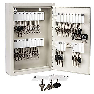 KYODOLED Key Storage Lock Box with Code,Locking Key Cabinet,40 Key Management Wall Mount with Combination Lock,Key Hooks & Tags Key Labels,(Beige,40 Key)