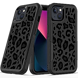 KUMTZO Designed for iPhone 13/iPhone 14 Black Leopard Case, Heavy Duty Protection Shockproof Dropproof Case, Cute Black Leopard Cheetah Cover for Women Girls iPhone 14/13 6.1 inch