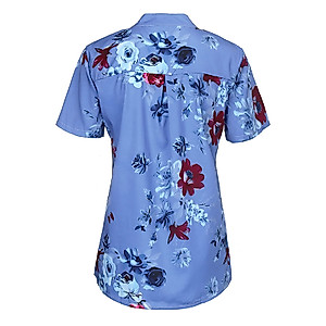 Womens Summer Casual Tops Short Sleeves T Shirts Fashion Floral Prints V Neck Tunic Shirts Loose Fit Comfy Dressy Blouse