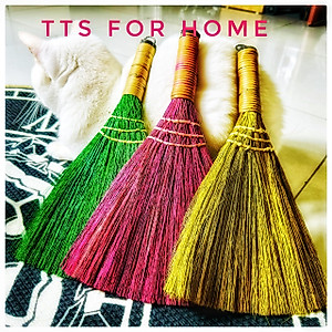 TTS For Home Set of 3 Broom for Kid - Vietnamese Color Natural Straw Soft Broom - Small Whisk Broom (13.19 inch Length, 8.66 inch Width)