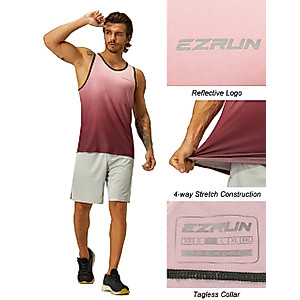 EZRUN Men's Quick Dry Workout Tank Top Swim Beach Shirts for Gym Athletic Running Muscle Sleeveless Shirts(PinkGradient,XL)