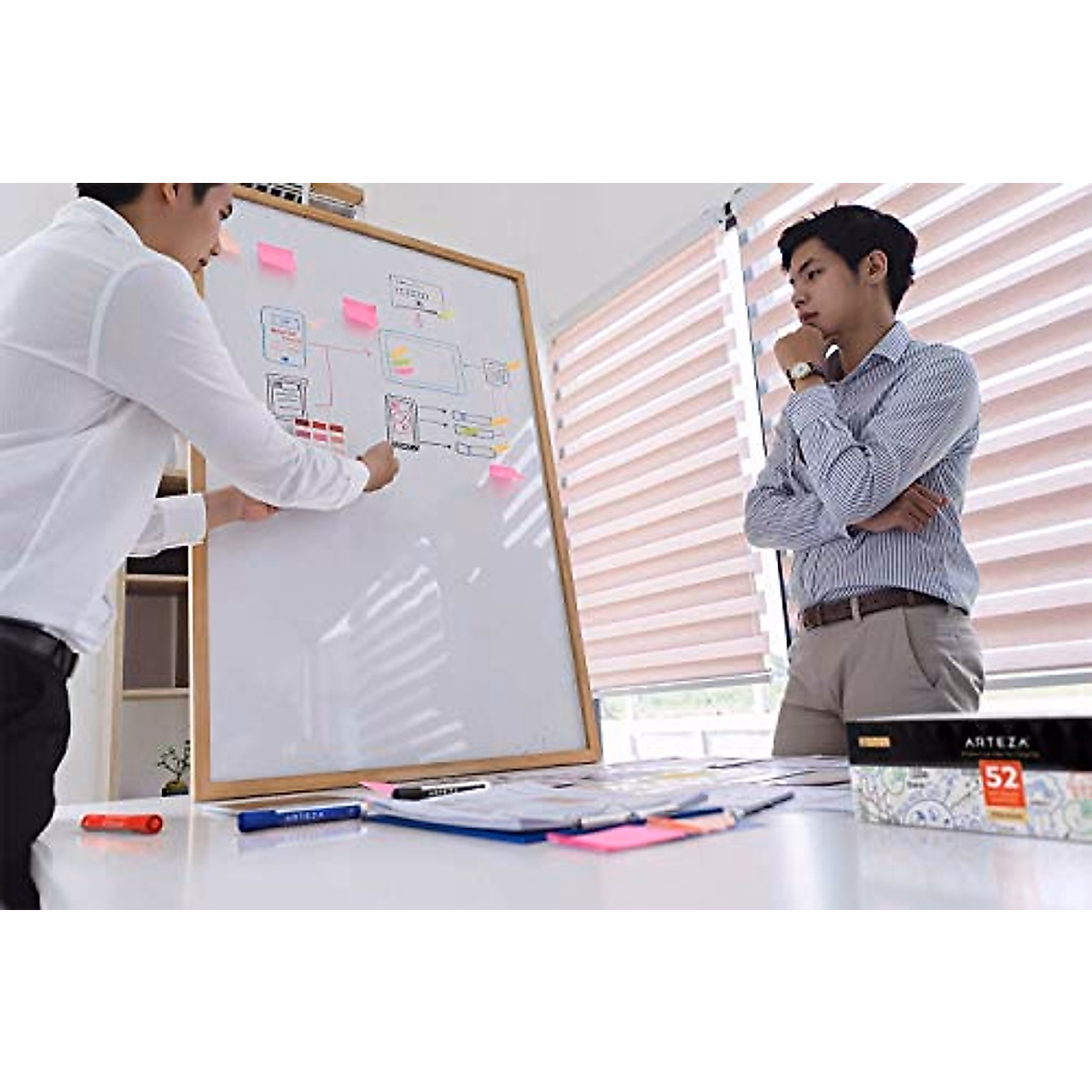 Arteza Dry Erase Markers, Bulk Pack of 52, Chisel Tip, 4 Assorted Colors with Low-Odor Ink, Whiteboard Markers, Back to School Supplies for Classroom, Office, or Home