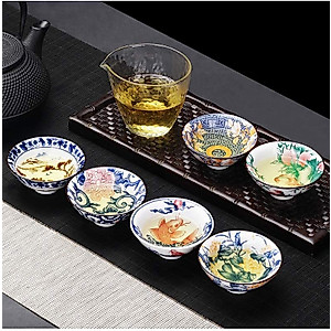 Pazoumod Set of 6 Traditional Japanese Ceramic Tea Cups, Kungfu Teacup, Coloful